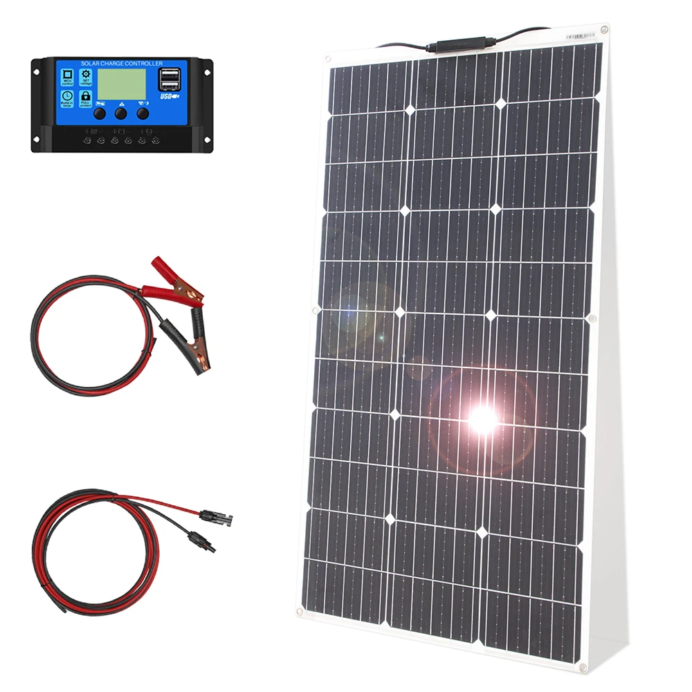 12V Flexible Solar Panel Kit 100W 200W Monocrystalline Waterproof with ...